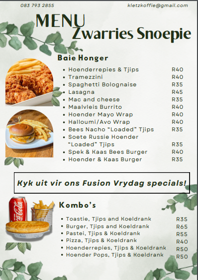 Menu – Zwarries Snoepie