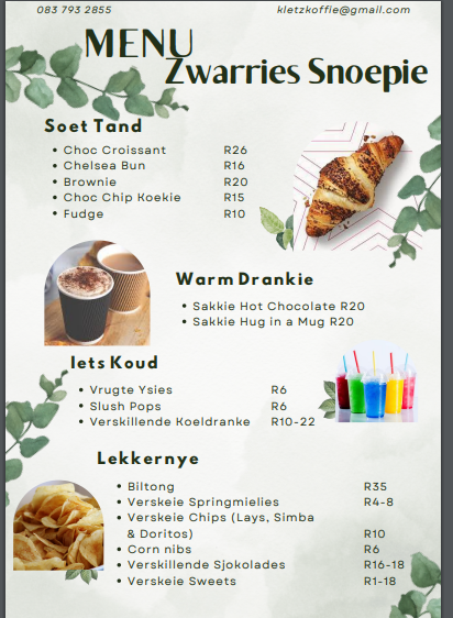 Menu – Zwarries Snoepie